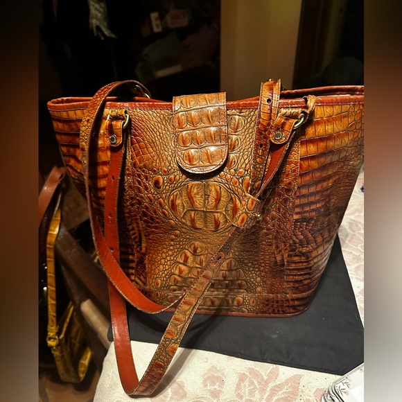 Bags | Retired Brahmin Toasted Canyon Reed Croc Tote | Poshmark